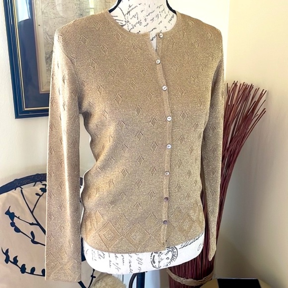 Vintage Ann Taylor Shimmering Metallic Gold Cardigan - Gem